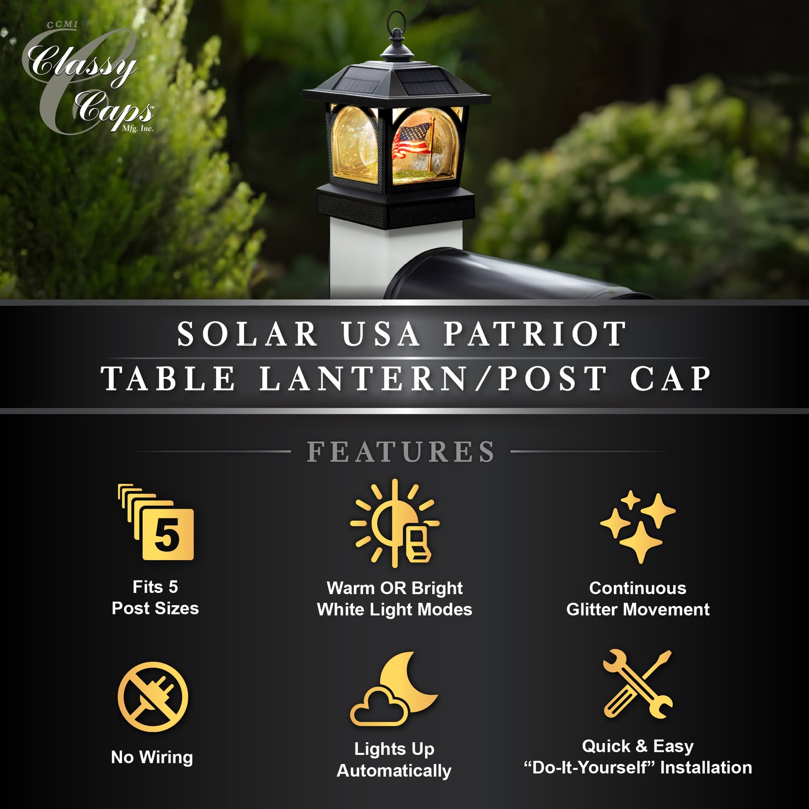 Solar USA Patriot Table Lantern/Post Cap