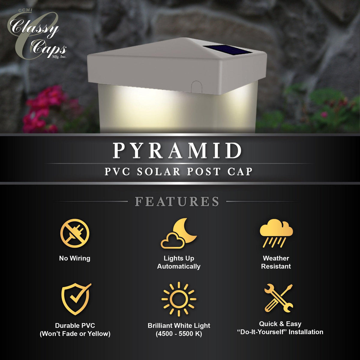 Pyramid Solar Post Cap - White 4x4