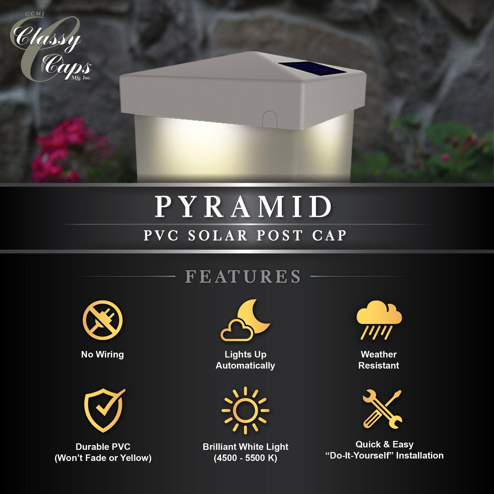 Pyramid Solar Post Cap - White 4x4